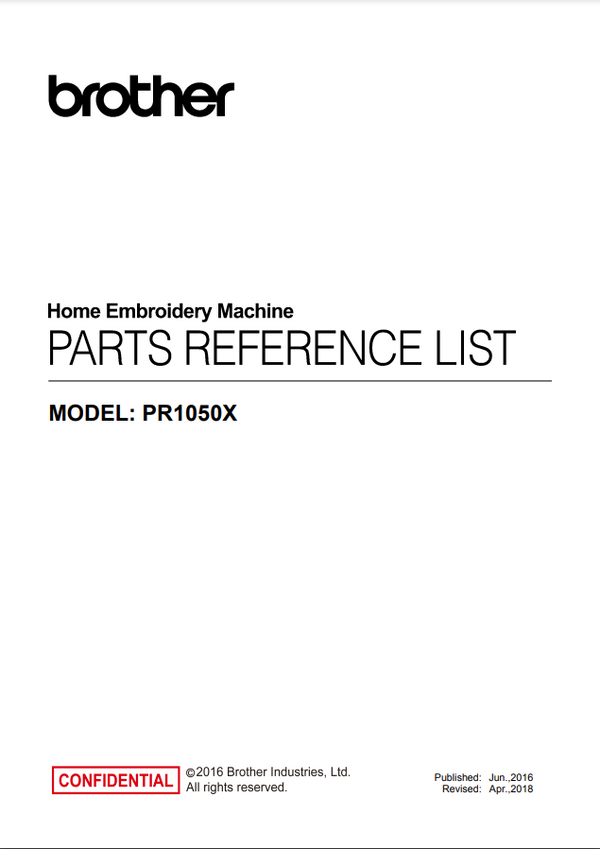 Brother Parts Manuals -PR1050X Multi Needle Embroidery Machine – Sewing ...